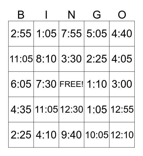 Telling Time BINGO Card