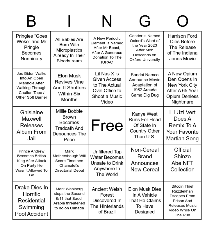 2023 Bingo Board Bingo Card