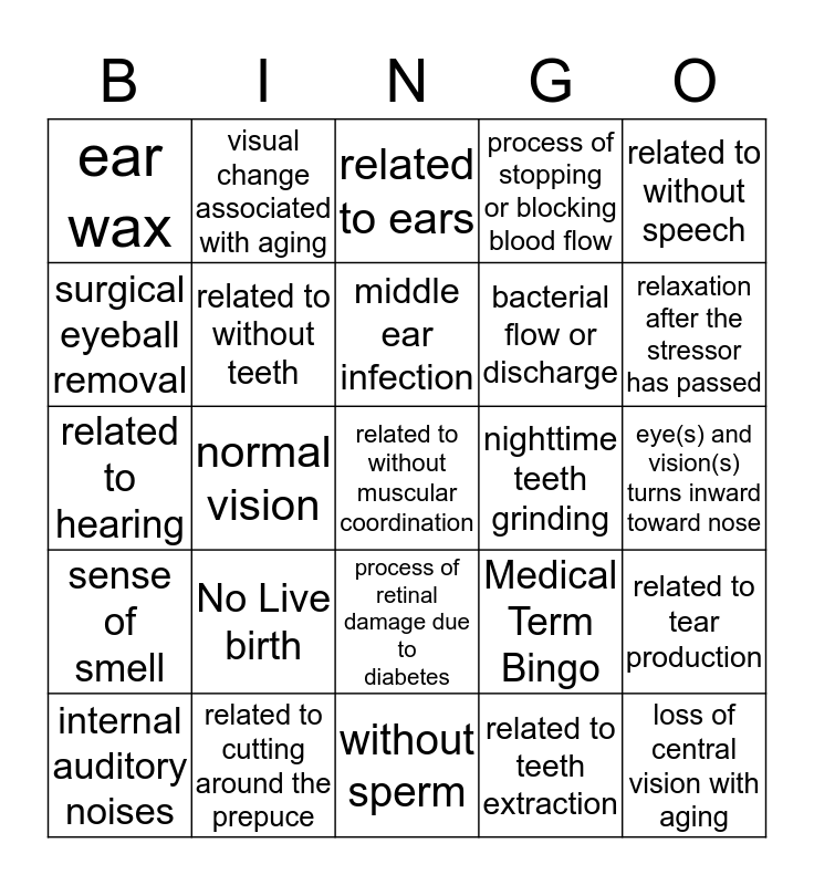Medical Term Bingo Card