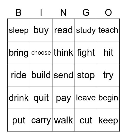 Past Tense Verbs Bingo Card