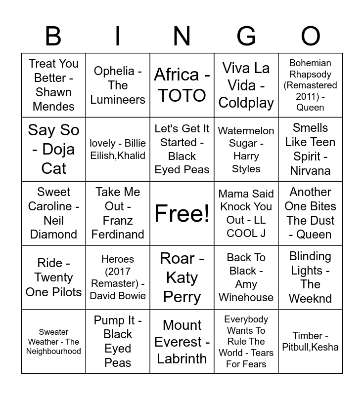 Muziek Bingo Card