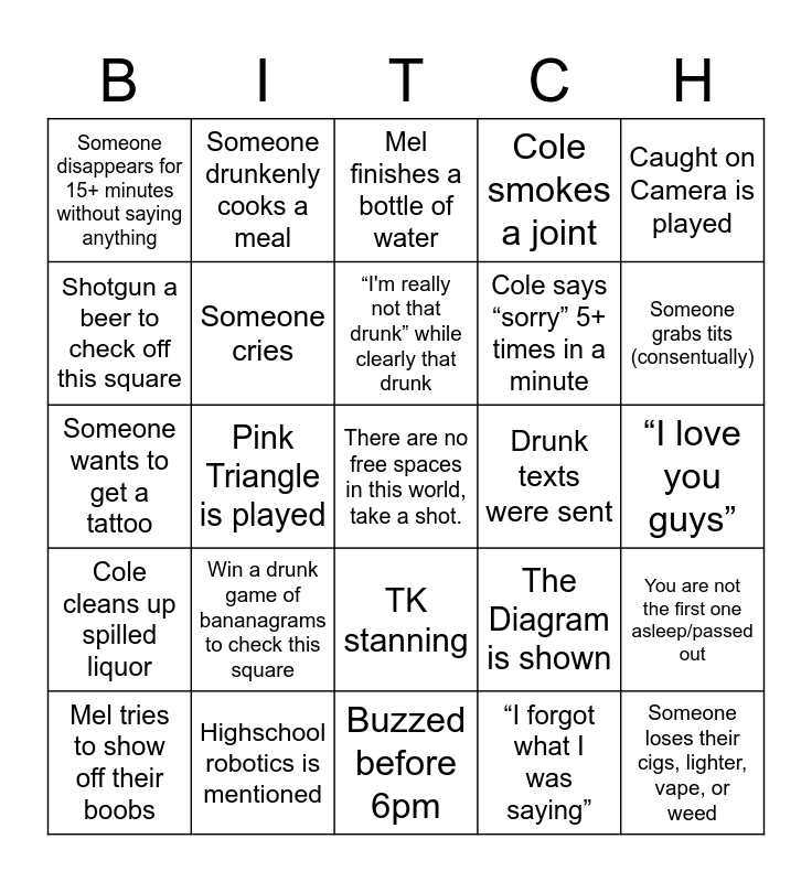 Cabin Bender Bingo Card