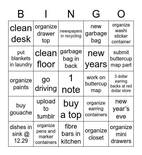 over break Bingo Card