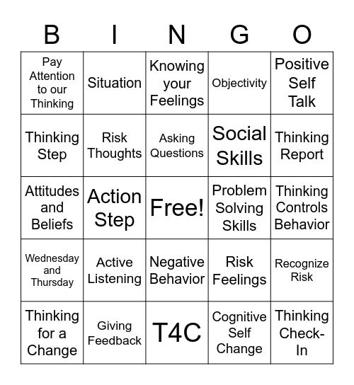 Thinking for a Change Bingo Card