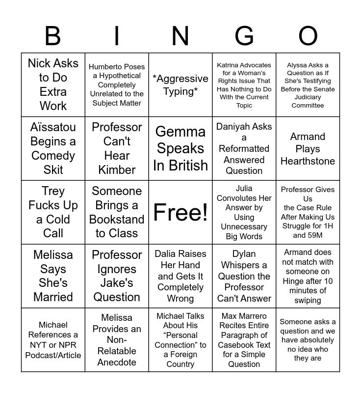 Section 4 Bingo Card