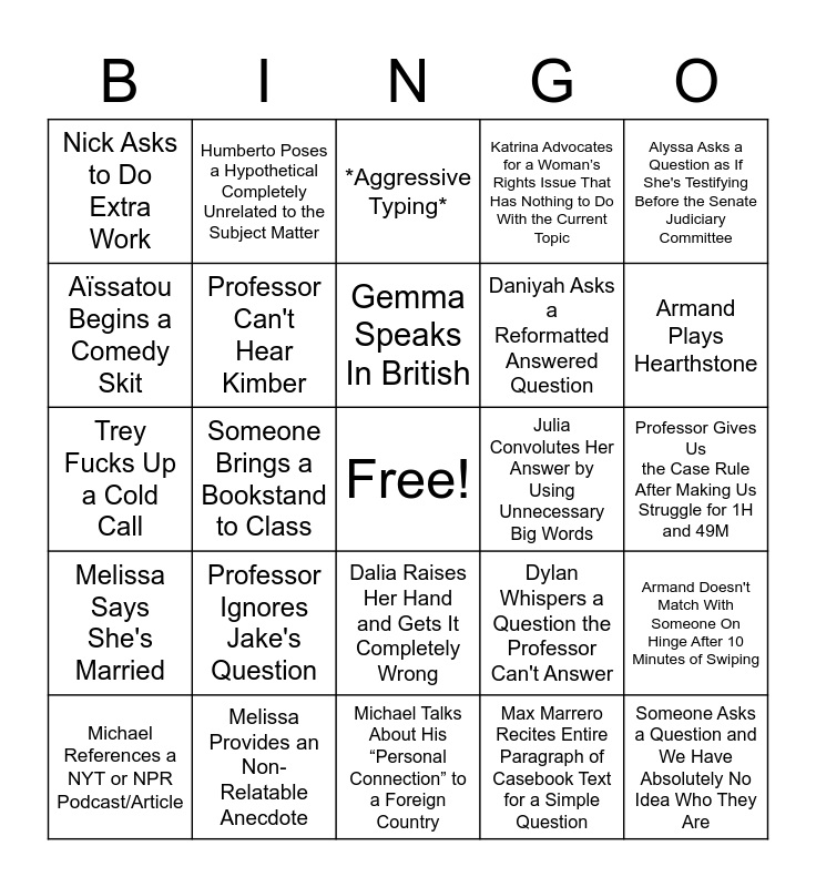 Section 4 Bingo Card