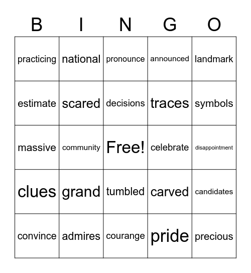 Wonders Unit 1 Vocabulary Bingo Card