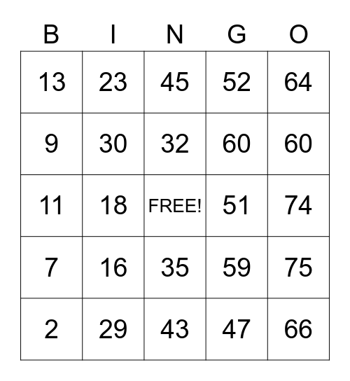 Plain bingo! Bingo Card