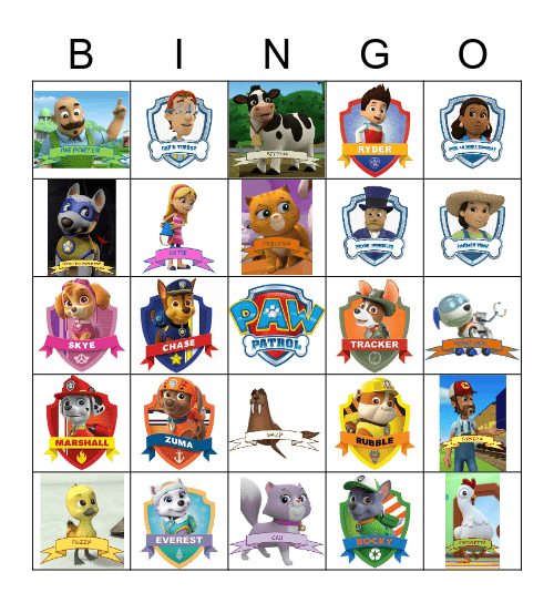 Paw Patrol Bingo Card