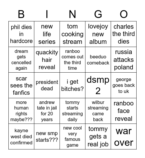2023 Bingo Card