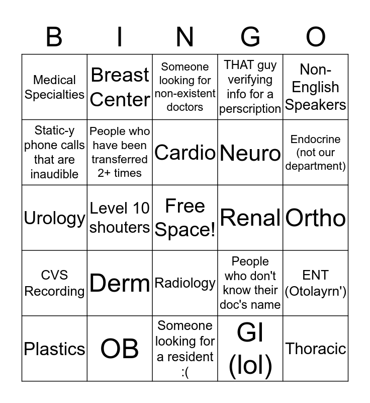 Front Desk Bingo Board Bingo Card