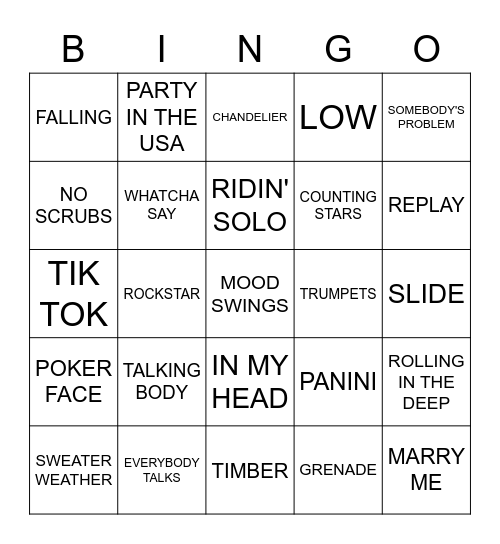 SING ALONG Bingo Card