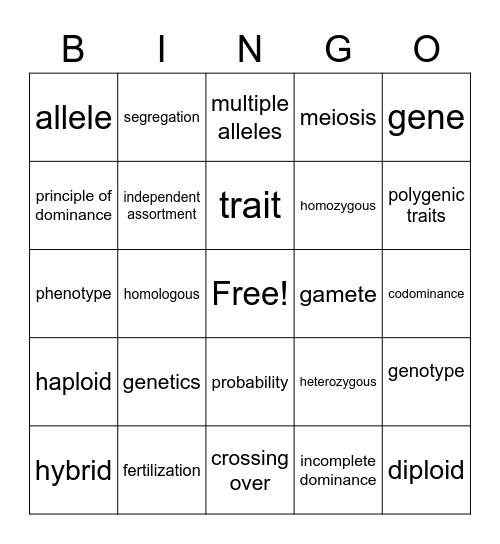 Introduction to Genetics Bingo Card