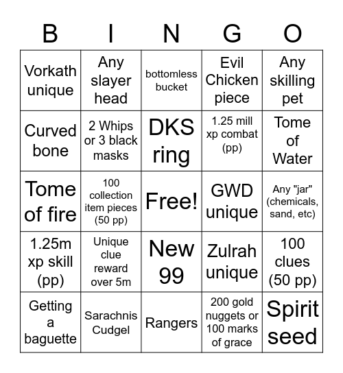 OSRS Bingo Card