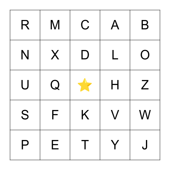 TK Alphabet Bingo Card