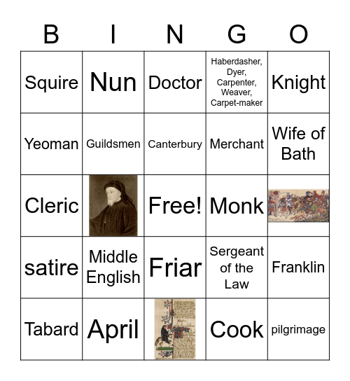 The Prologue from the Canterbury Tales Bingo Card
