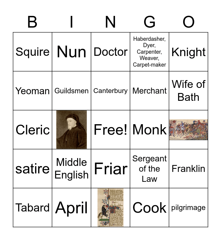 The Prologue from the Canterbury Tales Bingo Card