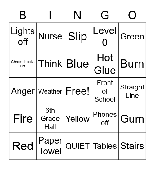 STEM Safety Introduction Bingo Card