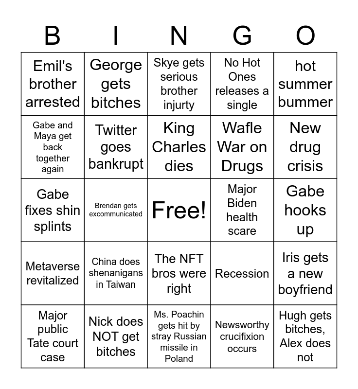 Bean Squad Bingo 2023 Bingo Card