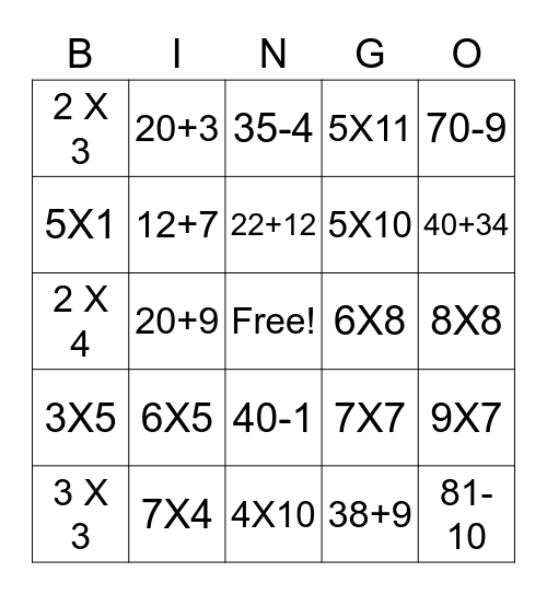 Math Bingo-Blue Bingo Card