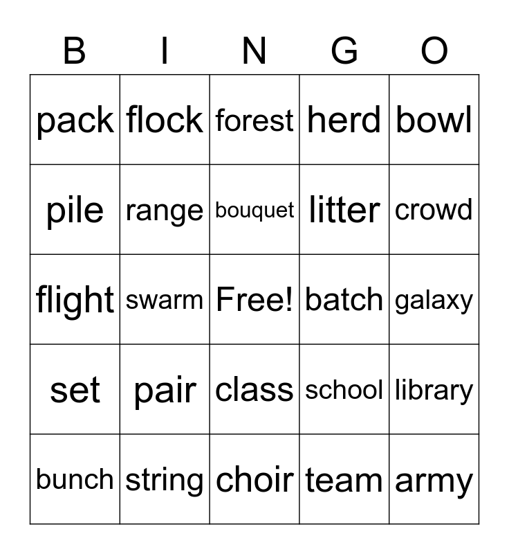 Collective Nouns Bingo Card