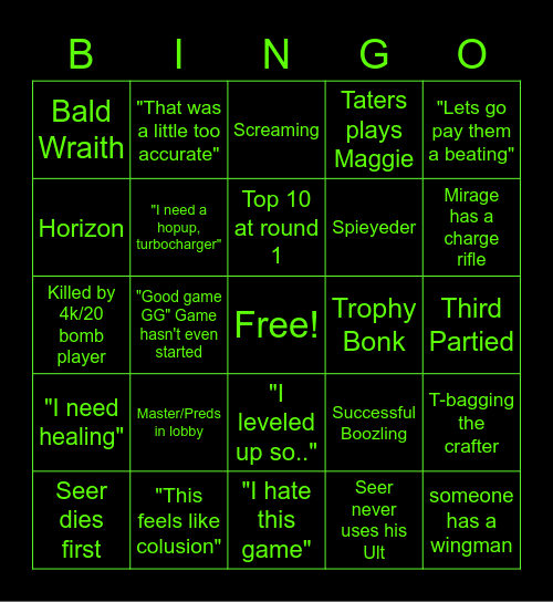 CTO Apex Stream Bingo Card