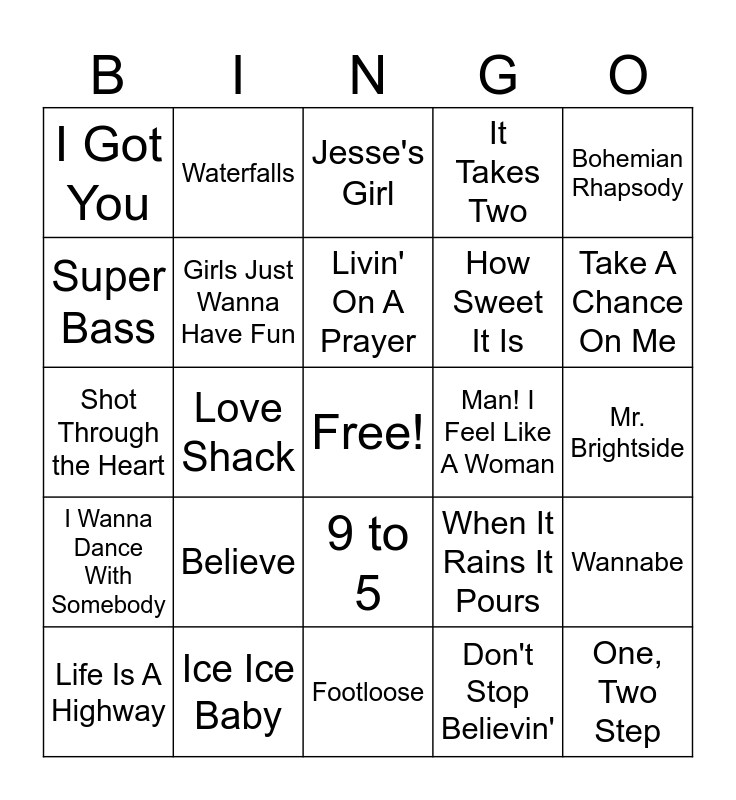 Sing-A-Long Bingo Card