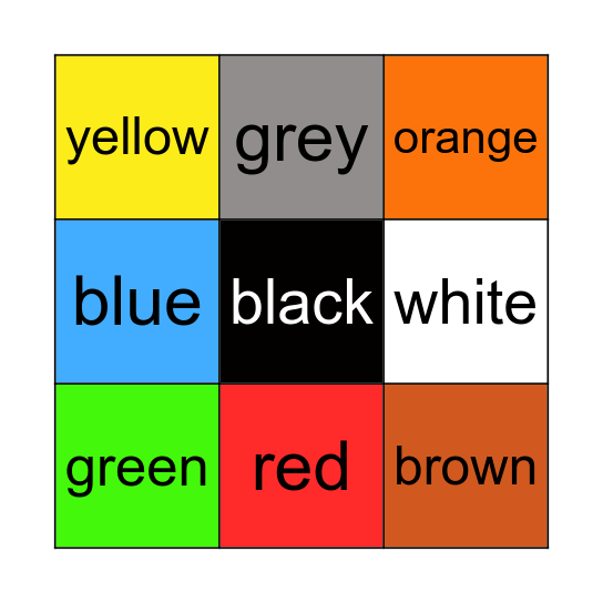 Colours Bingo Card