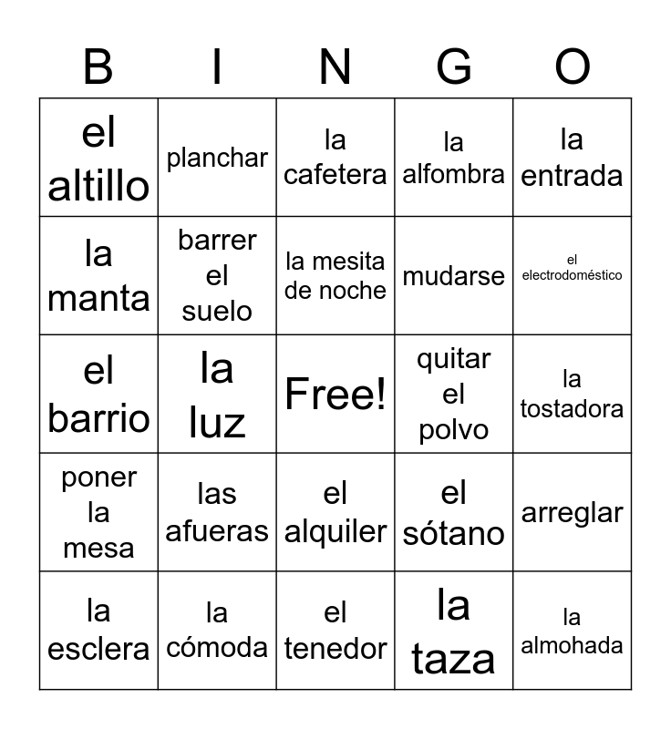 vocabulario - Descubre 2 Lección 3 Bingo Card