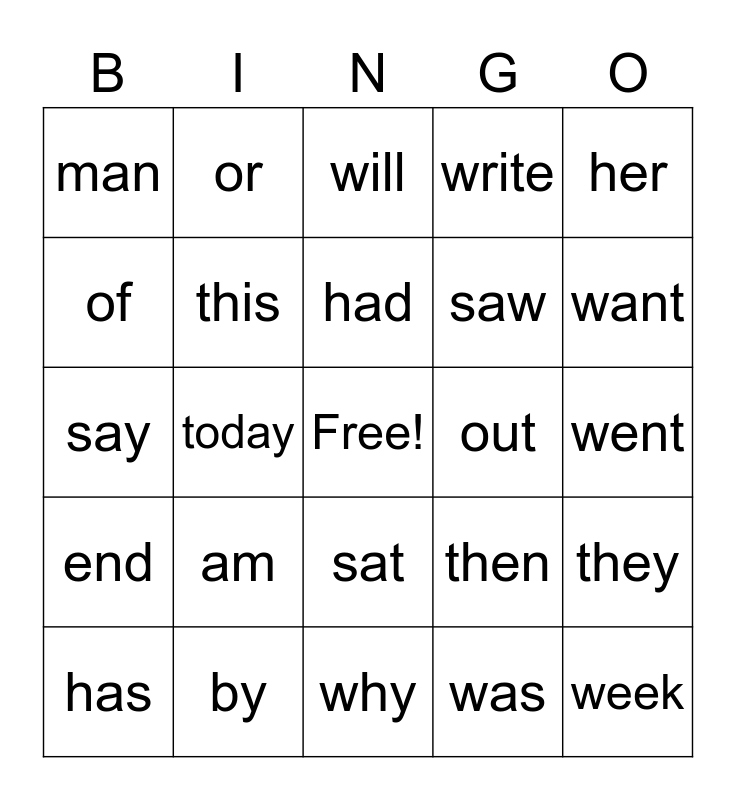 Kayden Sight Words Set 2 Bingo Card