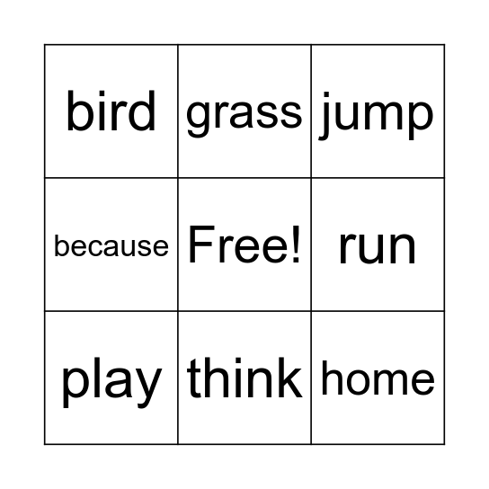 High Frequency Word Bingo Card
