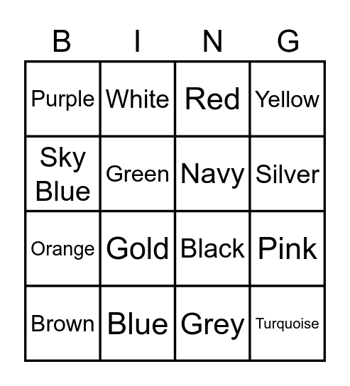 Color Bingo Card