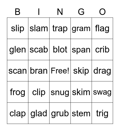 Initial Blends (l-, s-, r-) Bingo Card