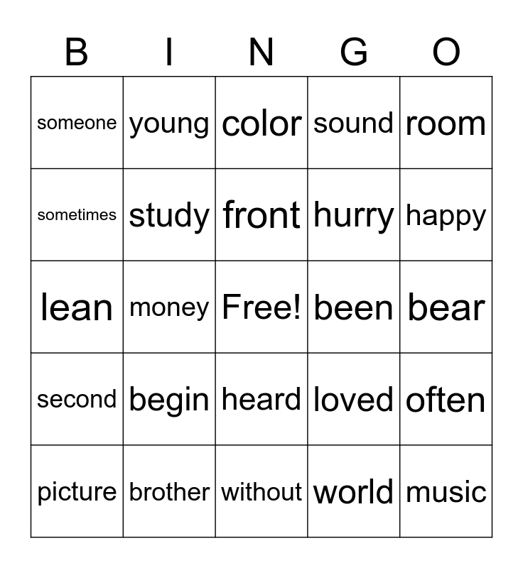 HMH Into Reading High Frequency Words Module 10 Bingo Card