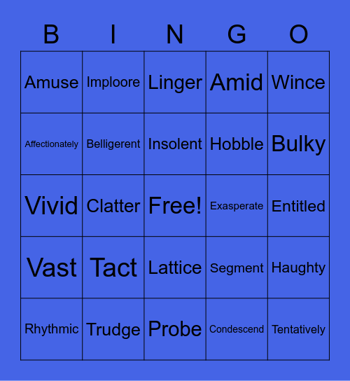 Number the Stars Vocab Bingo Card