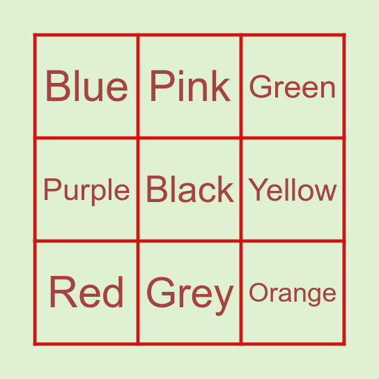 Colours Bingo Card