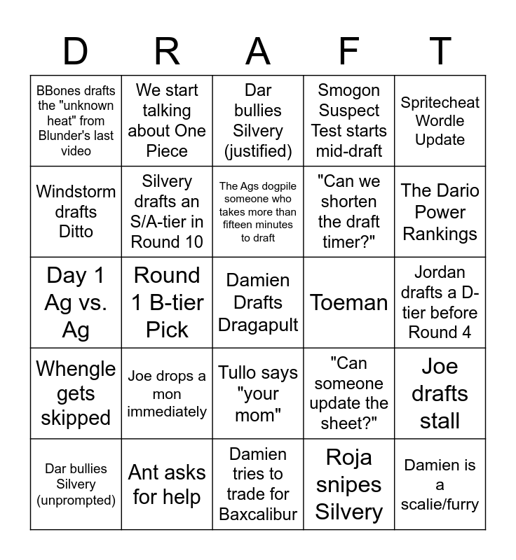 Draft Bingo Card