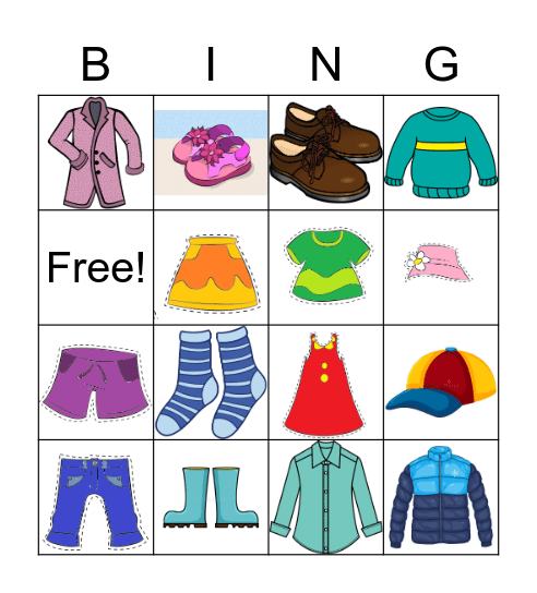 CLOTHES Bingo Card