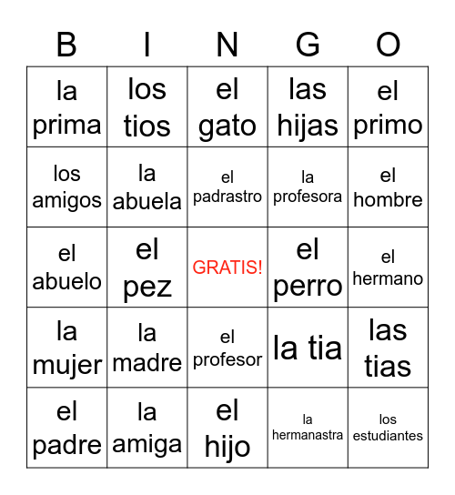 La familia Bingo Card