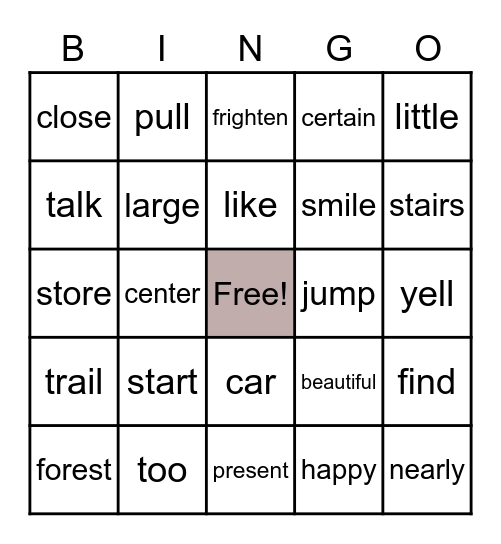 Synonyms Bingo Card