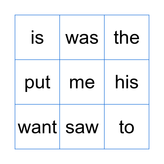 Common Word Bingo Card