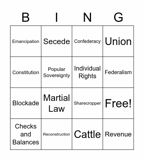 Unit 7 Vocab: BINGO Card