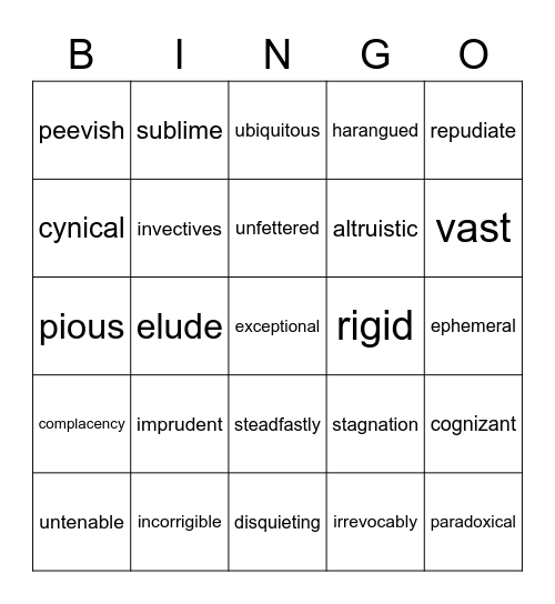 1st and 2nd Quarter Words Bingo Card