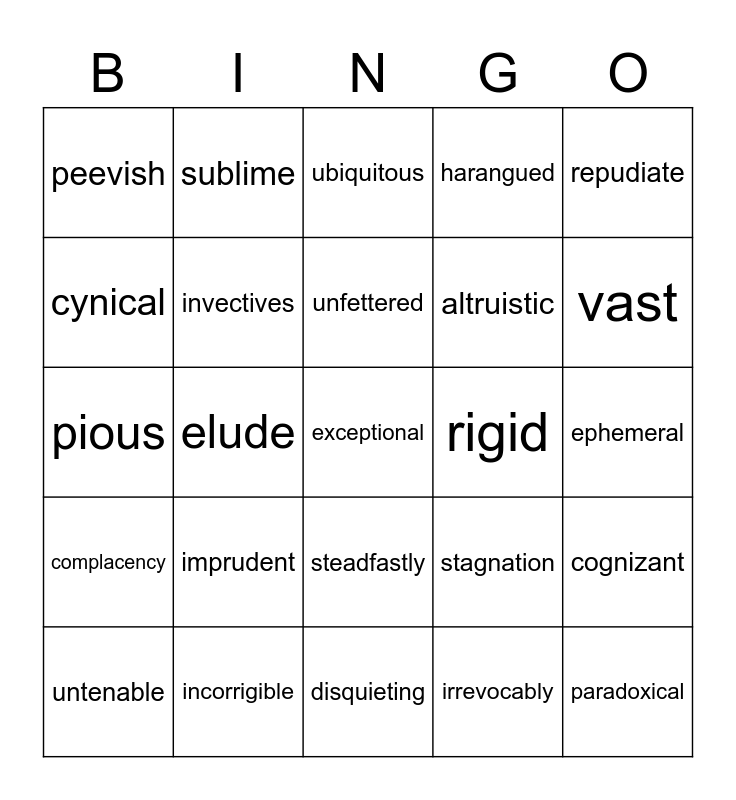 1st and 2nd Quarter Words Bingo Card