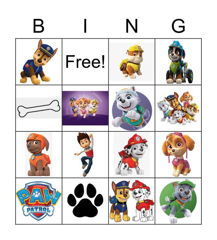 Paw Patrol Bingo Card