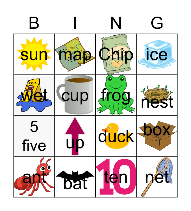 Short Vowel Bingo Card