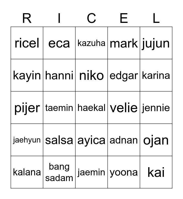 Ricel Bingo Card