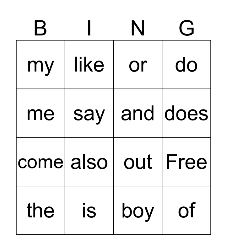 Red Word Bingo Small Group Bingo Card