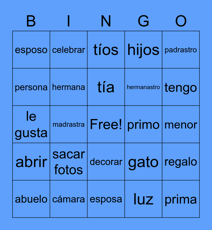 Realidades 1 Cap 5A Bingo Card