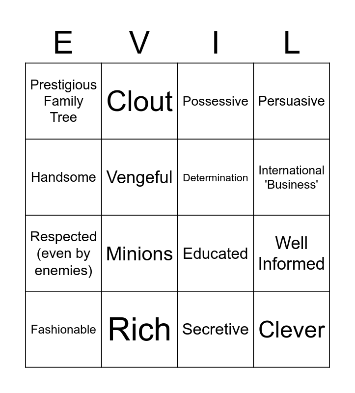 Supervillain Bingo Card